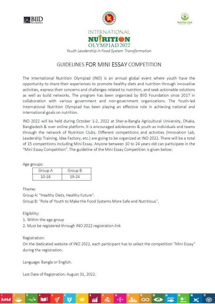 Mini Essay Competition – Nutrition Olympiad