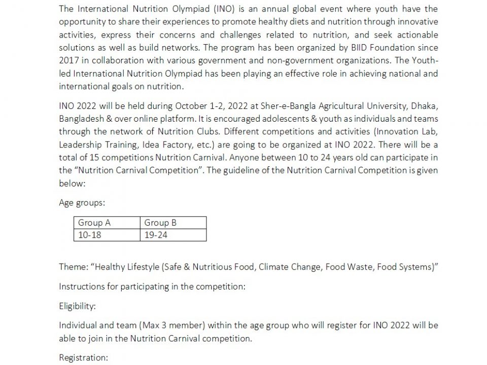 Nutrition Carnival Competition – Nutrition Olympiad